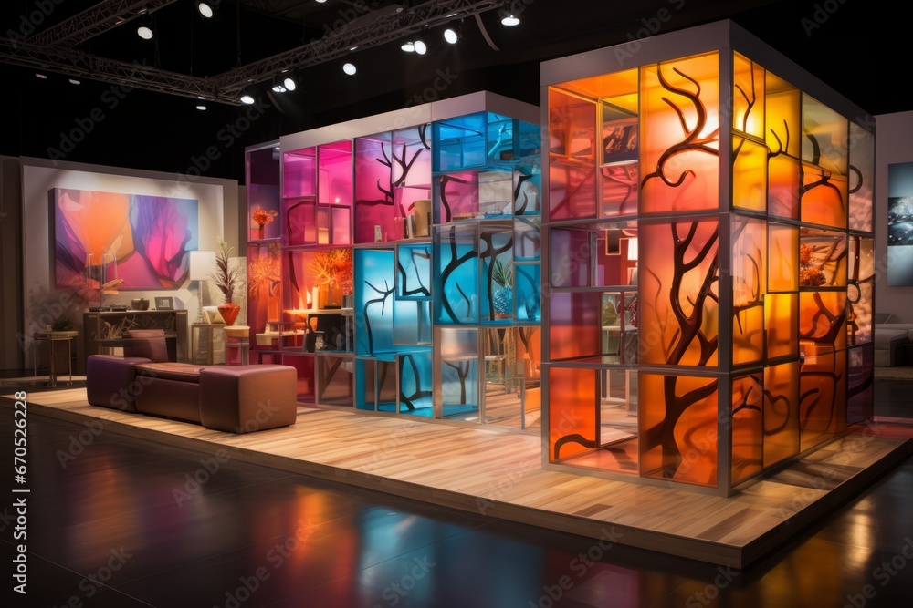 Tradeshow booth with artistic and creative product displays, Generative ...