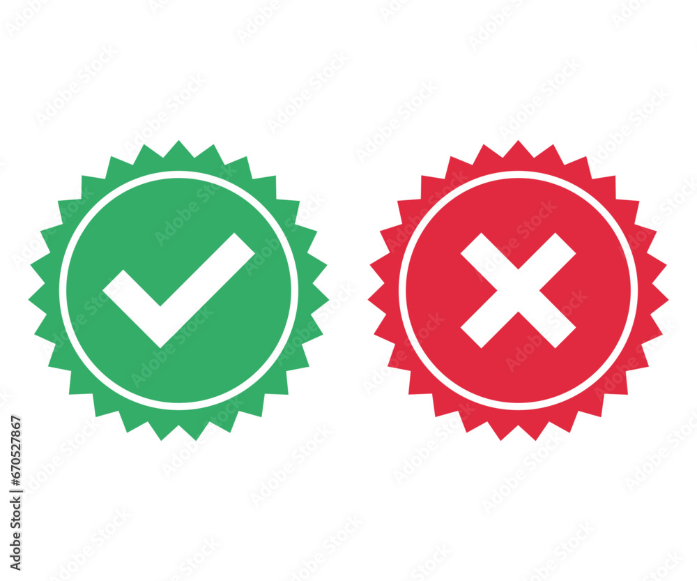 Checkmark and Crossmark vector icon in star badge. Symbol of approval ...