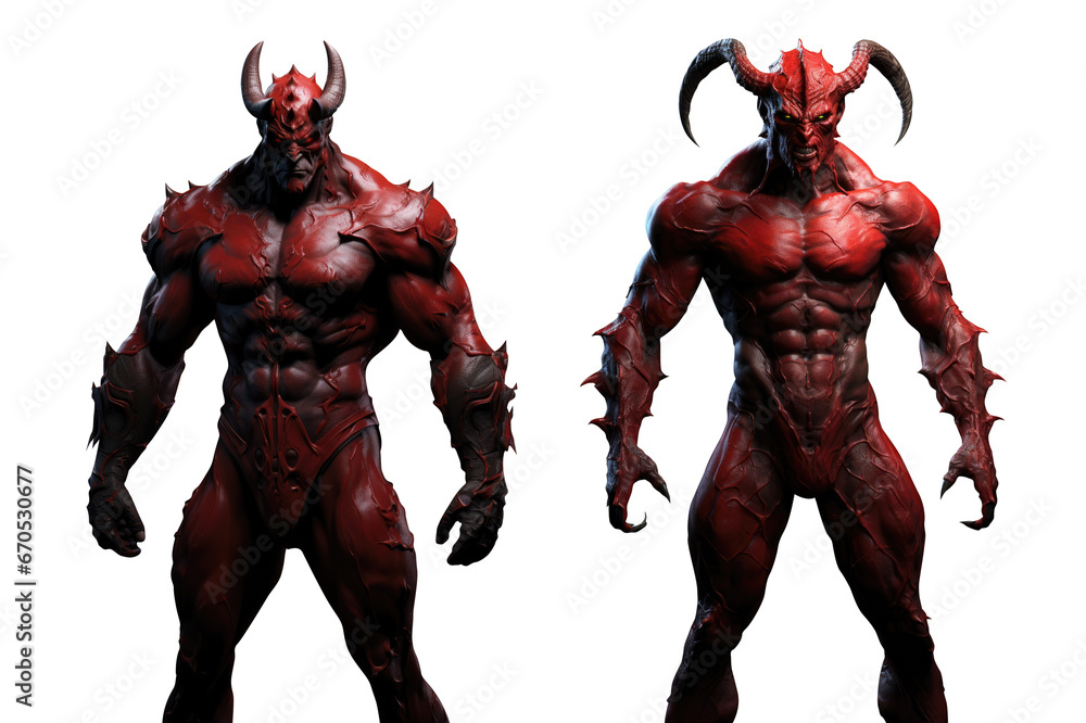 Collection of two muscular demonic underworld devil creatures with long ...