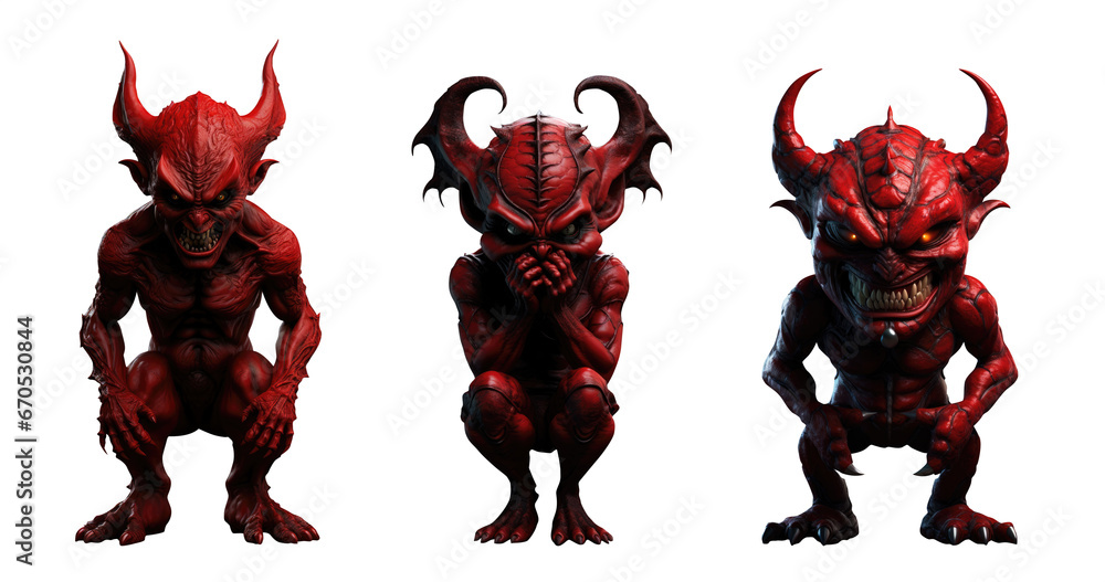 Collection of little evil red devils. Transparent PNG background. Stock ...