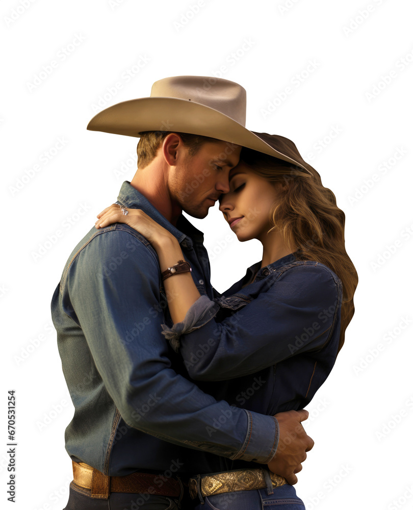 Western couple in love. Cowboy and cowgirl. Transparent background. Man ...