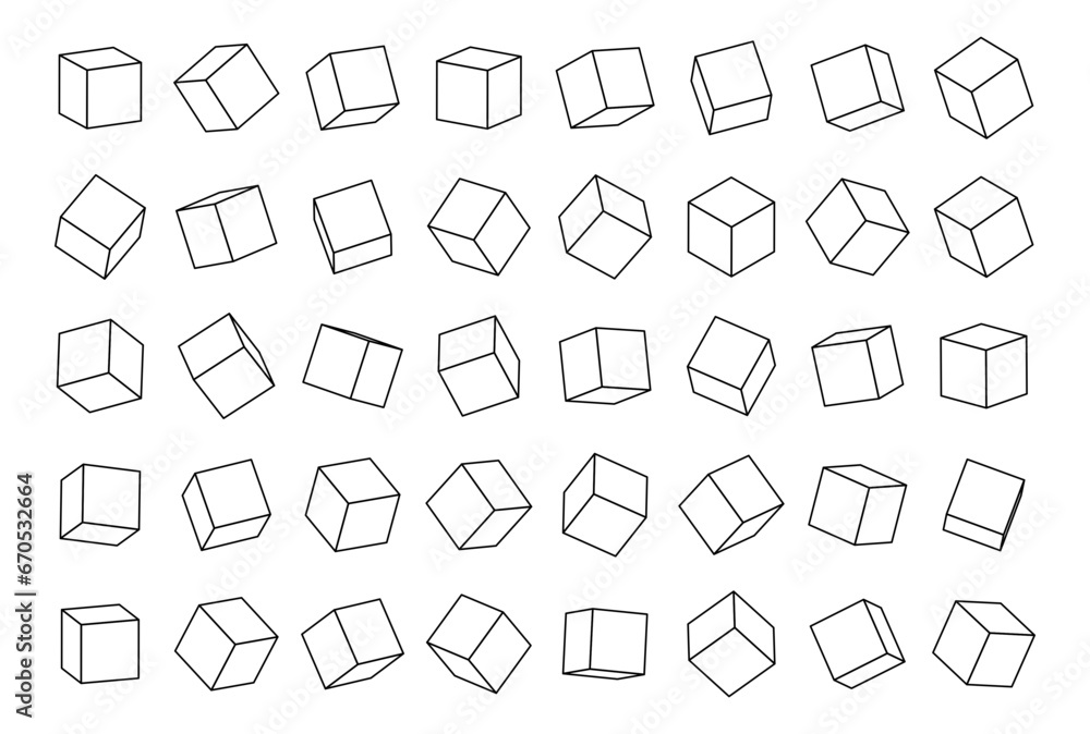 Set of cubes from contour lines in different angles view. Vector ...