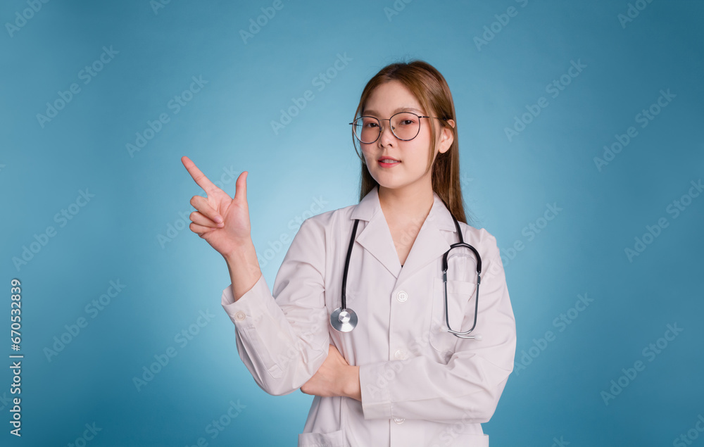 Young asian doctor wear medical uniform lab coat and stethoscope on ...