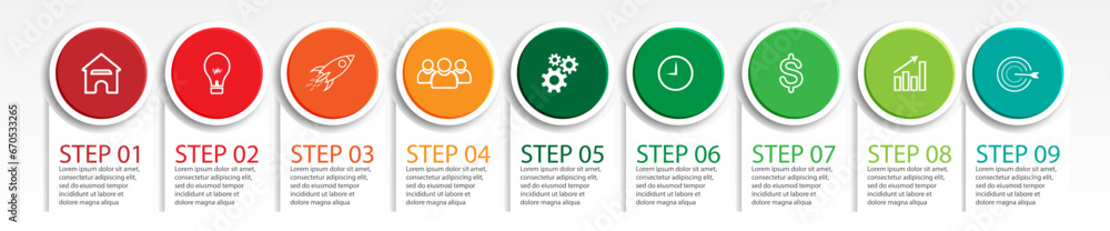 9 step infographic, simple infographic business design with circle ...