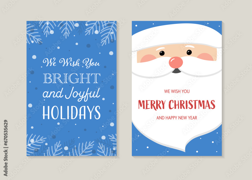 Christmas greeting cards with Santa Claus. Collection of a hand drawn ...