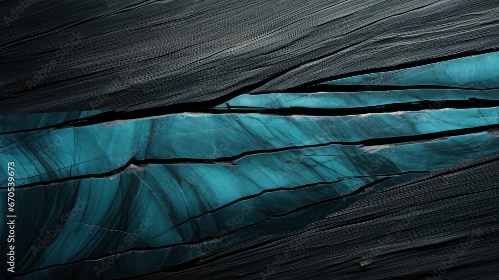 Huge shapes, blocks of reed stone in black and turquoise with rough ...