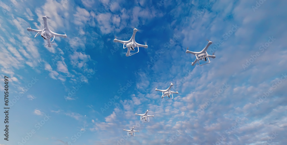 A group of drones forms a flock similar to a flock of migratory birds ...