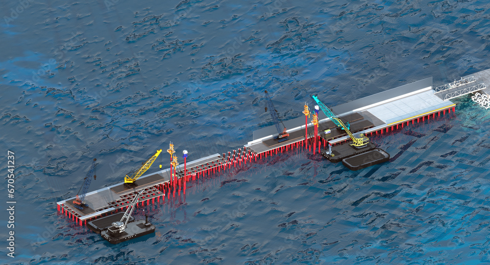 Berth construction. The scene of the construction of a berth with a ...