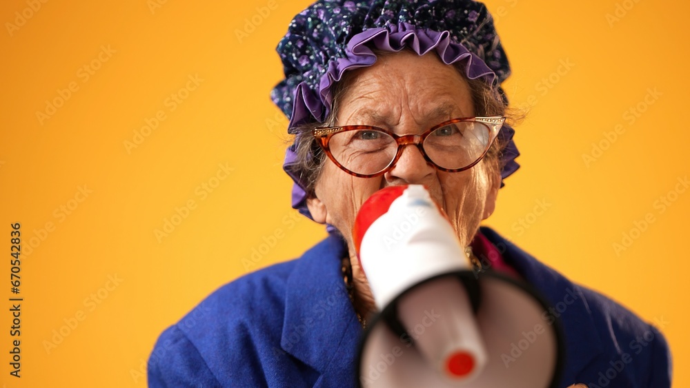 Closeup portrait of funny toothless old elderly senior crazy ...