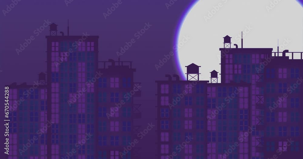 Simply animated moon with light building in 4k. City light buildings ...