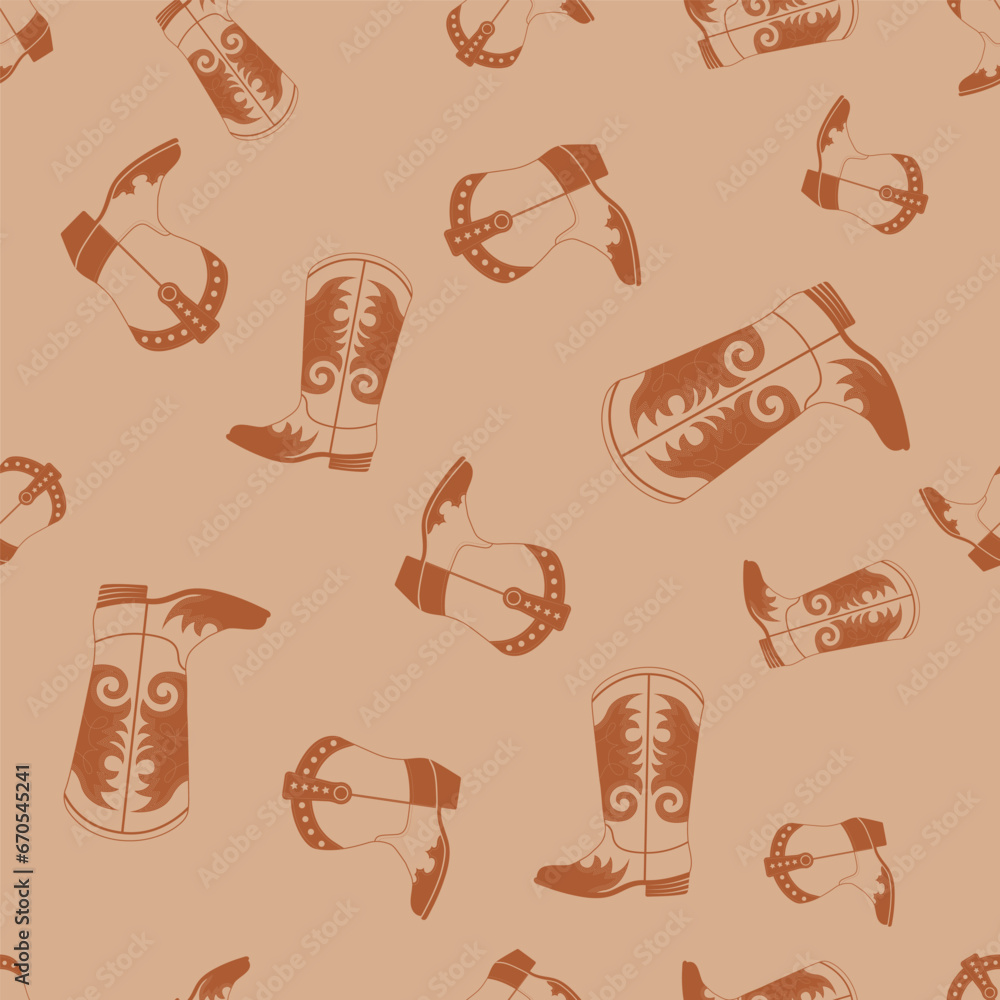 Seamless pattern of cowboy boots. Wild West fashion style. Cowboy ...