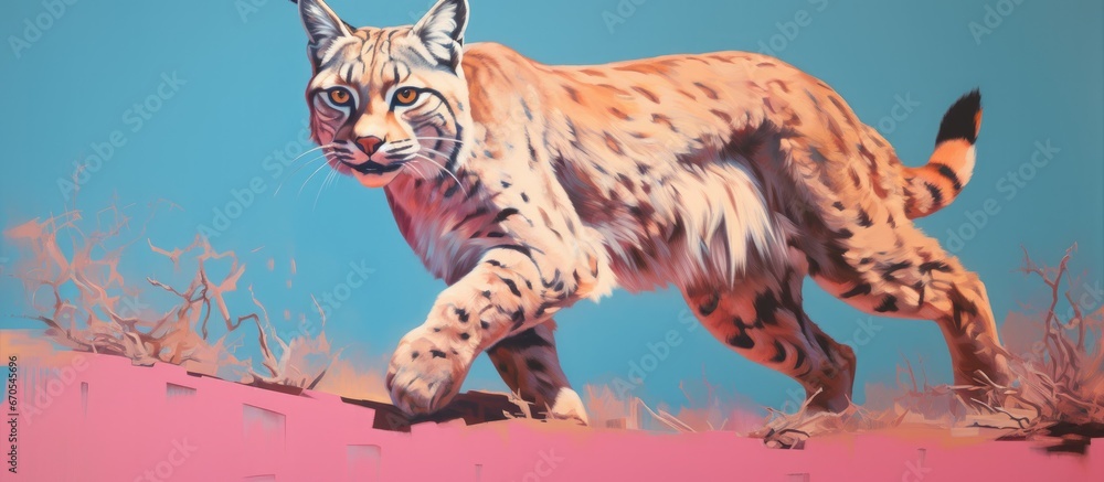 Abstract various colorful graffiti paintings of bobcat animal ...