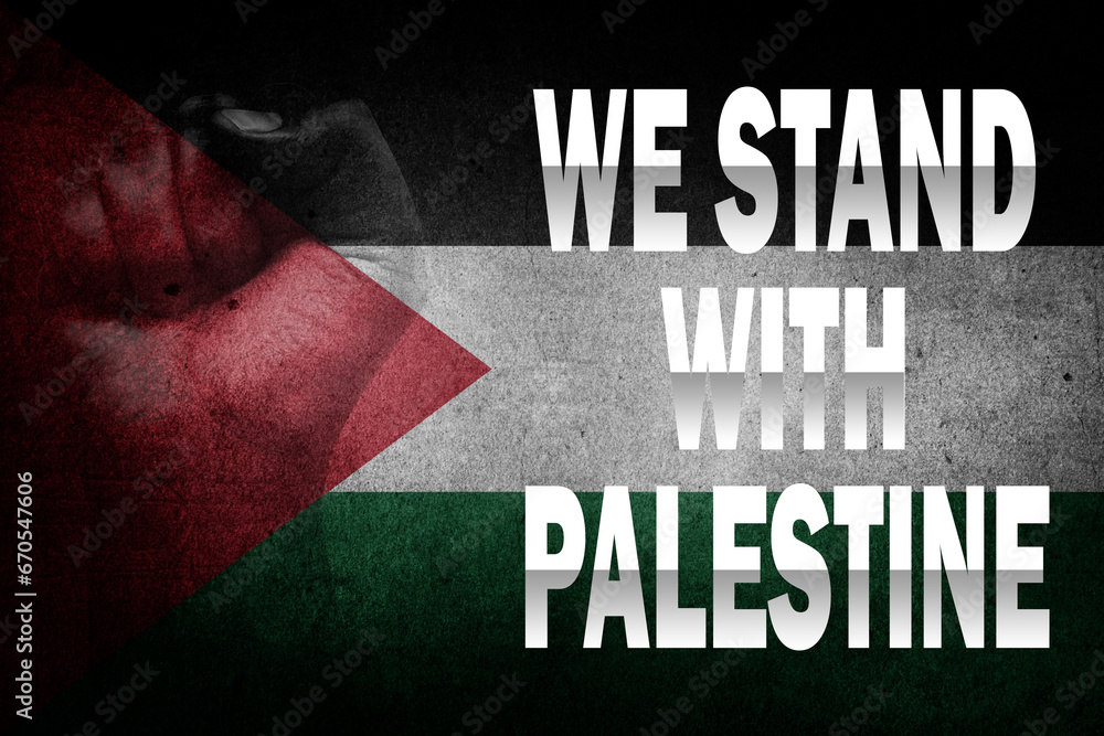 We stand with Palestine illustration with flag and fist on the ...