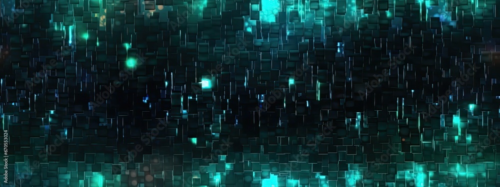 Seamless Glowing abstract technology dark background teal blue green black color grainy texture ...