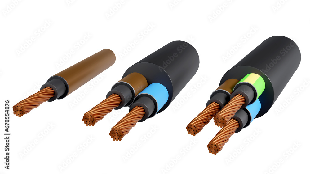 3D rendering of Standard color code for electrical wiring on a white ...