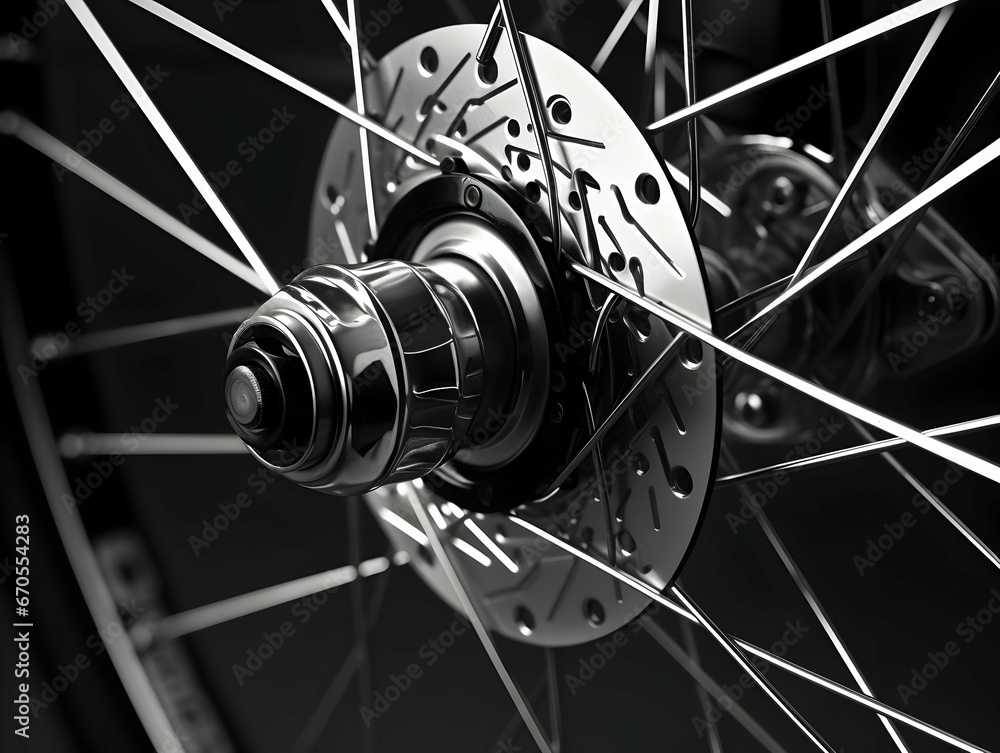 Different parts of a bicycle, chain, seat, disk brake, tire, handle and ...