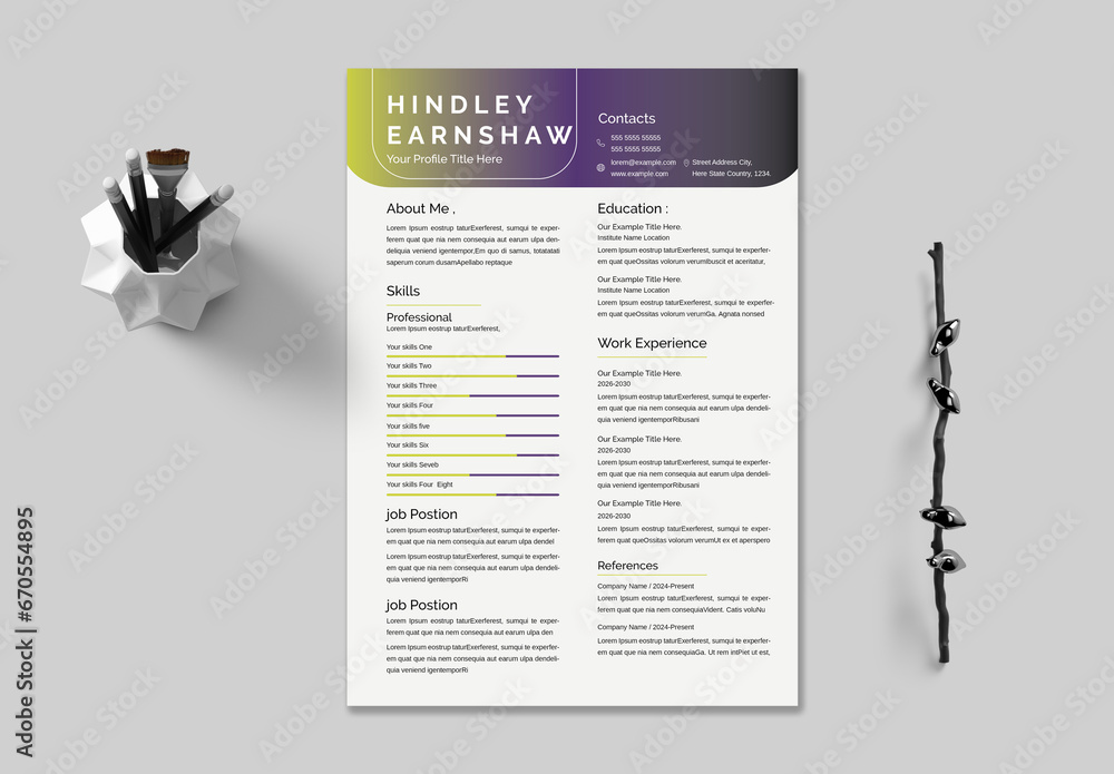 Gradient Resume Layout Stock Template | Adobe Stock