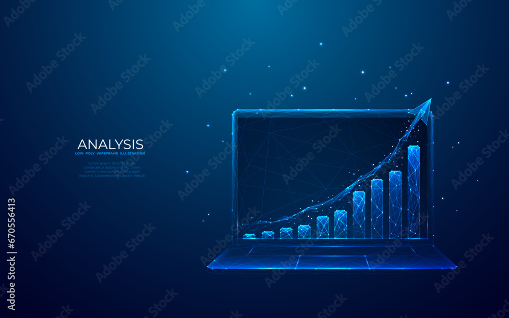 Abstract growth graph chart on a laptop screen on technology blue ...