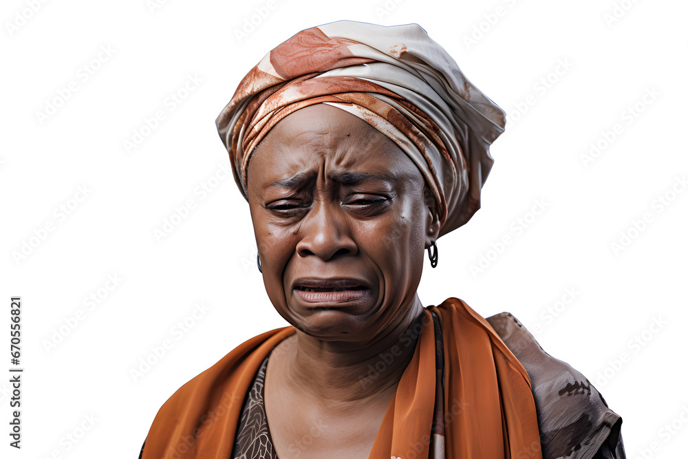 Crying senior African American woman, head and shoulders portrait on ...