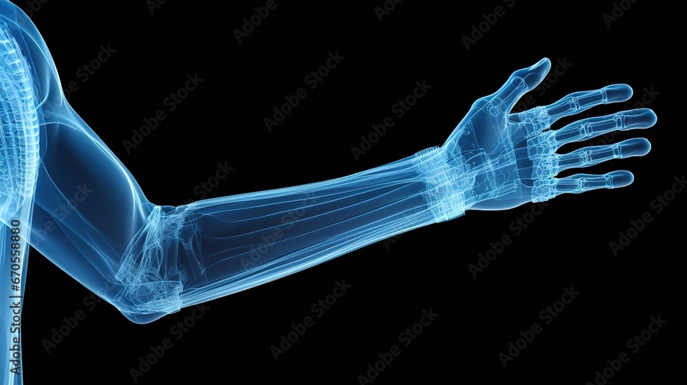 Orthopedic Excellence, Detailed X-Ray of a Male Human Arm in Blue Tones ...
