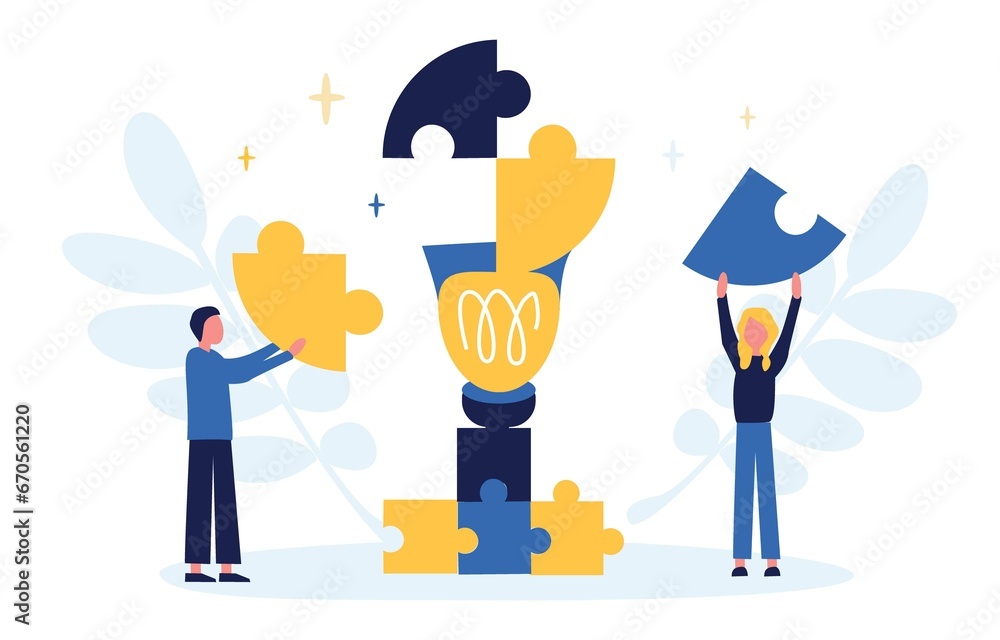 Business concept. Team metaphor. People connect puzzle elements. Flat ...