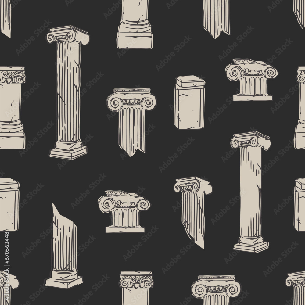 Hand drawn vector abstract graphic, greek ancient sculpture statues and ...