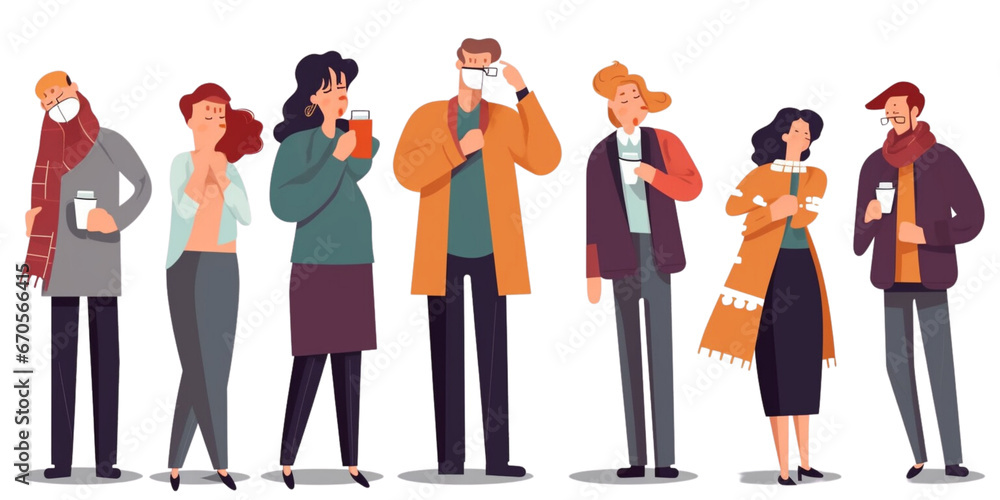 People with sick symptoms flat cartoon people feeling unwell on ...