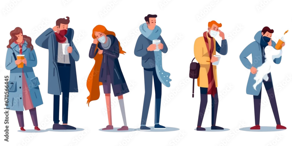 People with sick symptoms flat cartoon people feeling unwell on ...