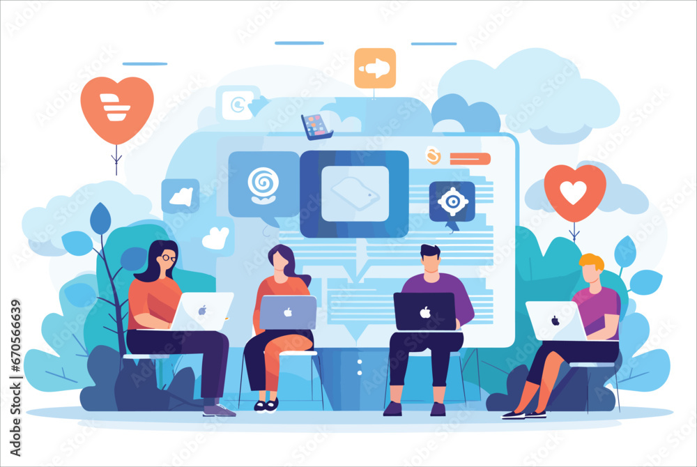 Social network communication, Flat style cartoon vector illustration ...