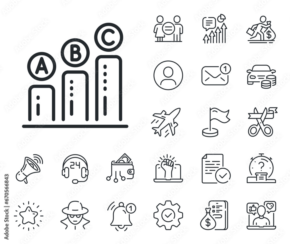 Column chart sign. Salaryman, gender equality and alert bell outline ...