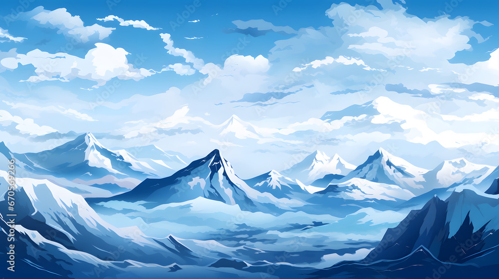 Snow-covered mountain range, anime style, nature background, anime ...