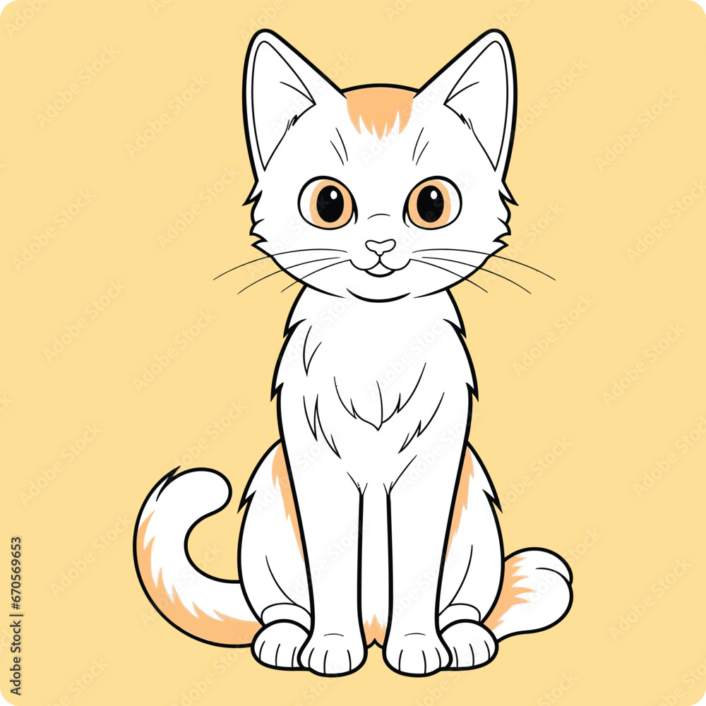 Cute Cat line art Illustration Template Design black and white Feline ...