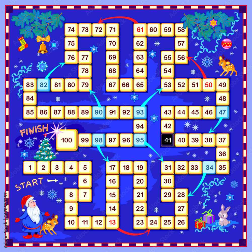 Board game for little children with a dice. Winter holidays adventure ...