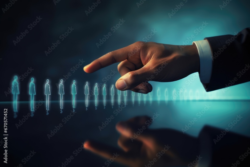 Candidate Selection: Finger selecting a standout digital figure from a ...