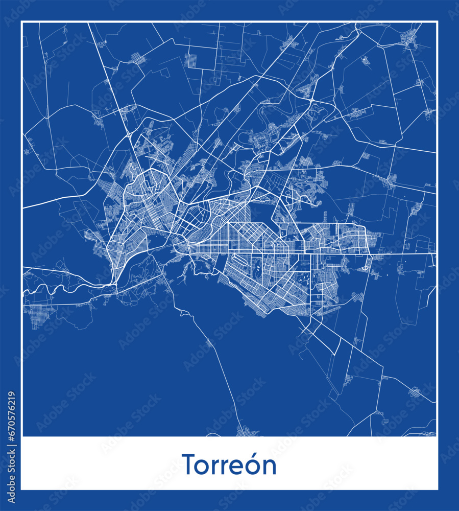 Torreon Mexico North America City map blue print vector illustration ...