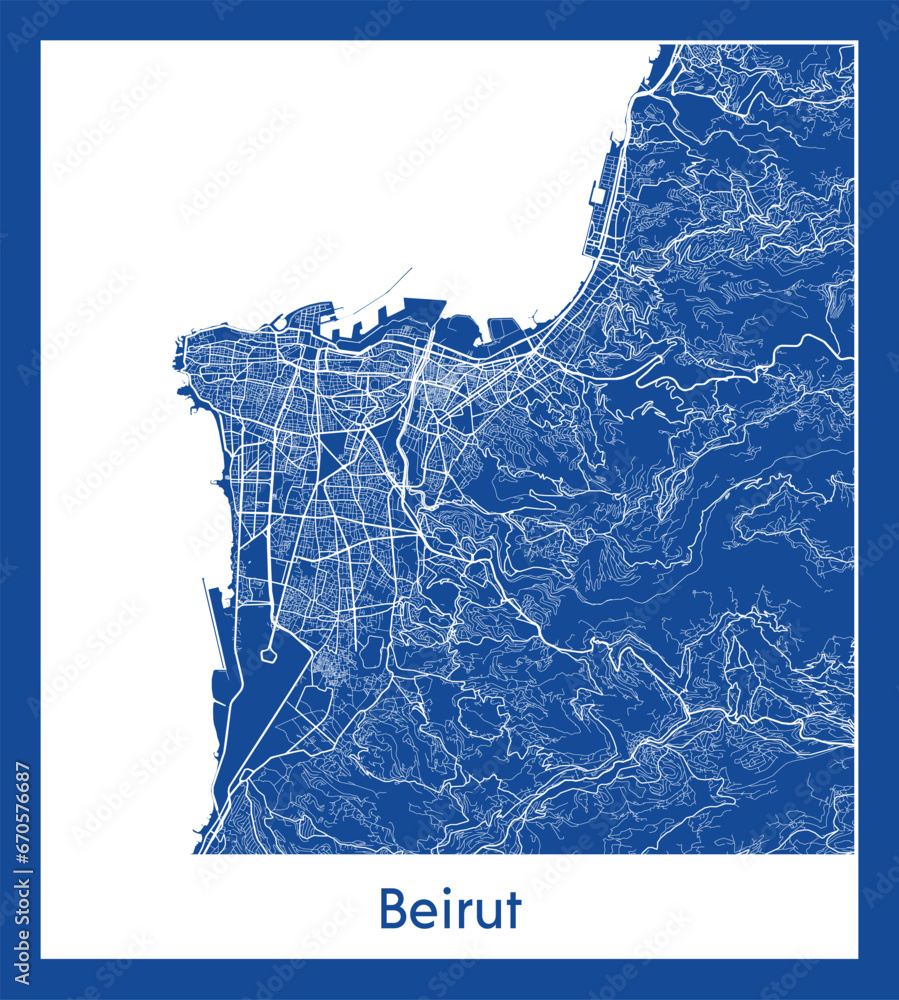 Beirut Lebanon Asia City map blue print vector illustration Stock ...