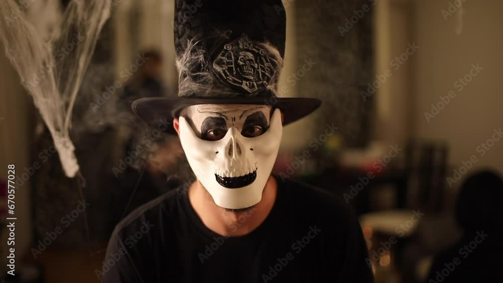 Man dressed like a cool skeleton for a Halloween party Stock Video ...