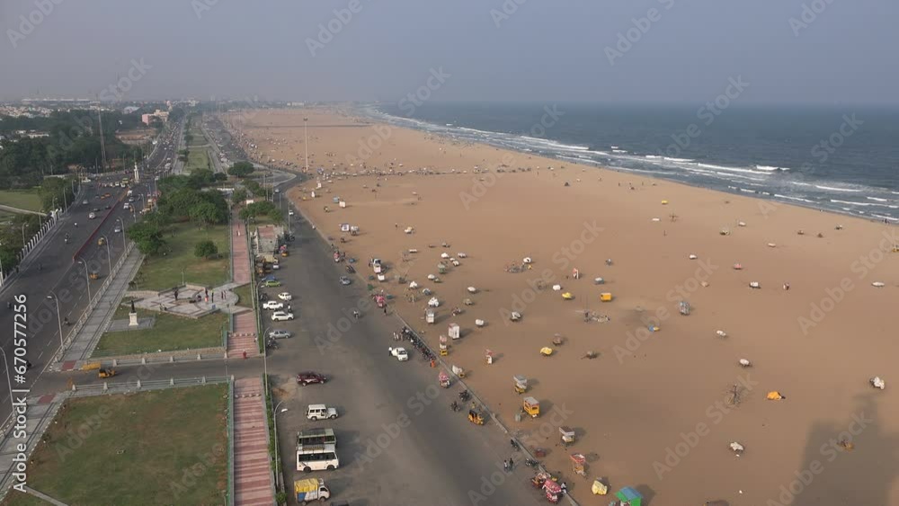 Overview of Marina Beach, the longest natural urban beach in the world ...