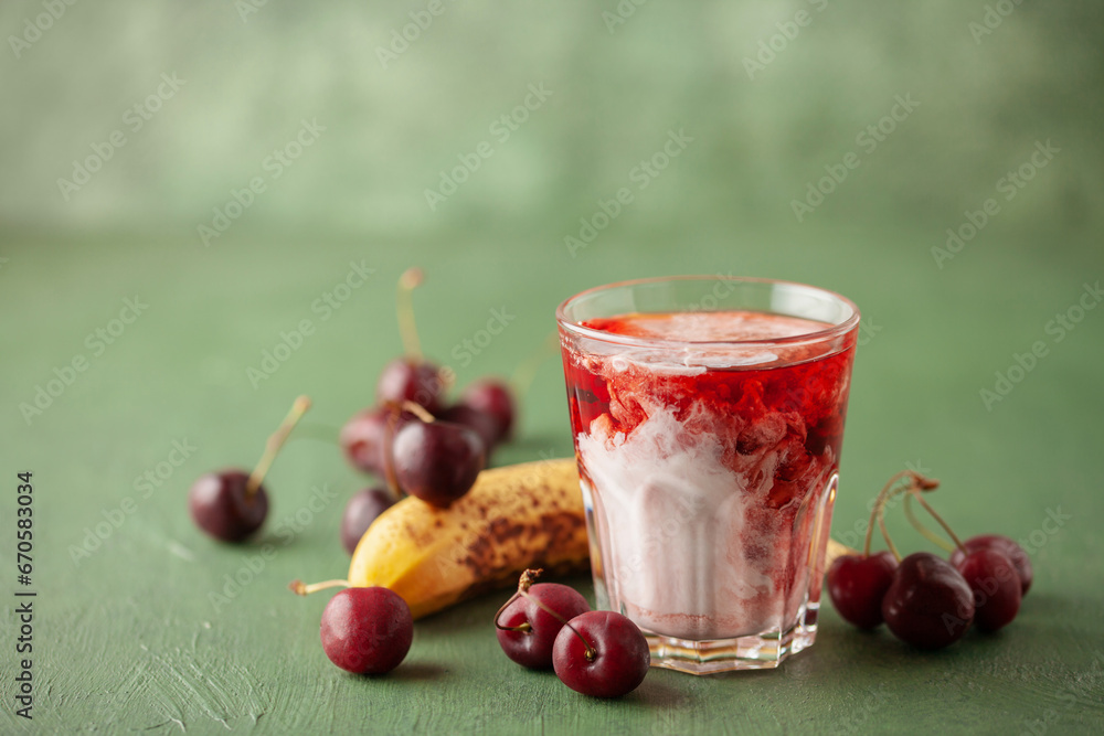 Kiba is a smoothie made with bananas, cherries, and milk. It is a ...