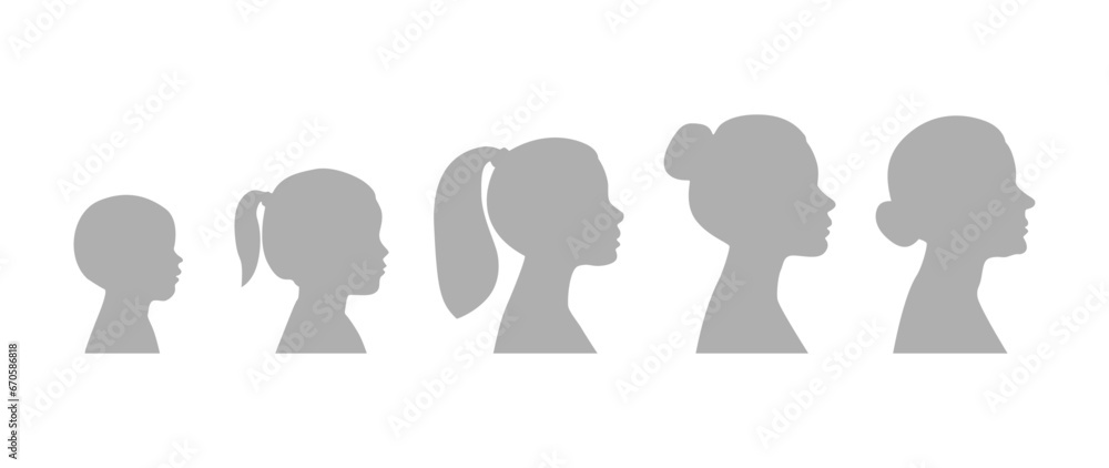 Vector illustration. Stages of growing up of a woman - baby, child ...