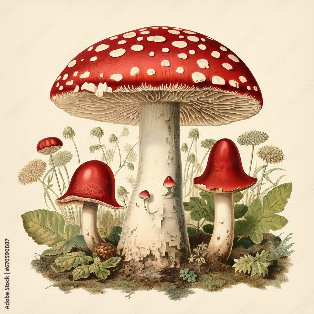Briefmarke, Pilze, Natur, Herbst, Zeichnung, Cartoon, Abbildung, Kunst ...