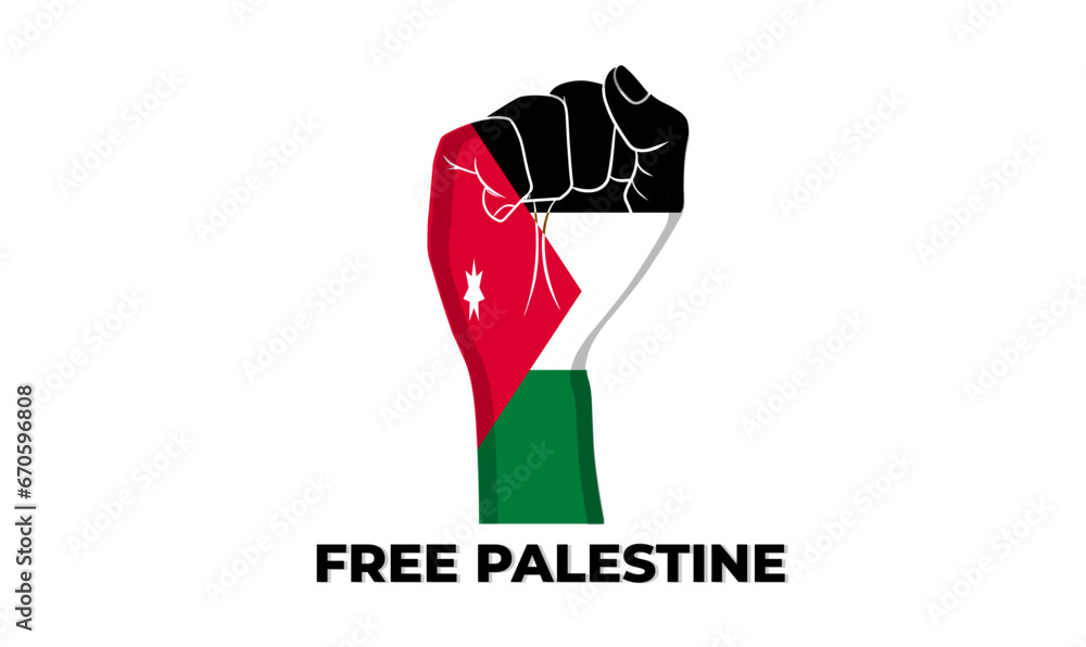 Free Palestine hand fist with the colors of Palestine flag, isolated on ...