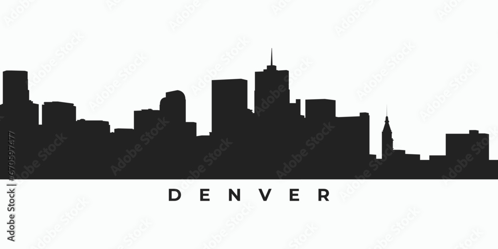 Denver city skyline silhouette. Colorado skyscraper buildings in vector ...