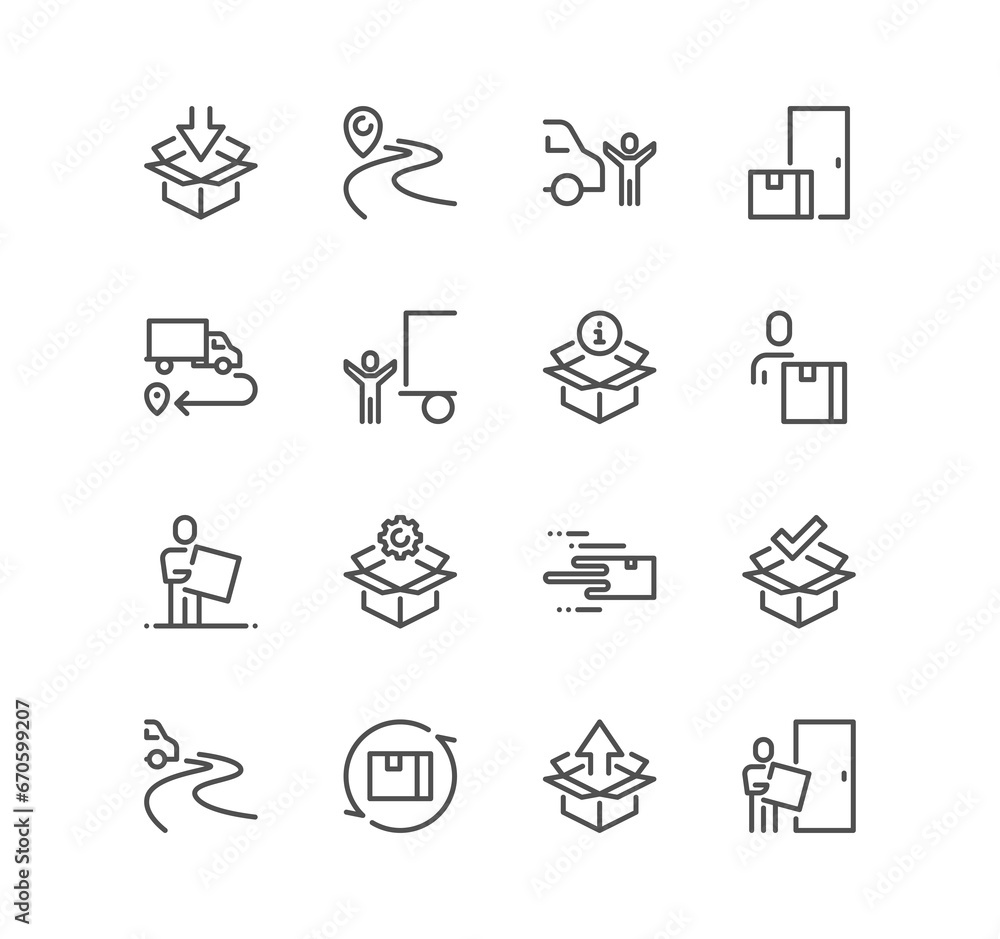 Set of truck delivery related icons, supply, door to door delivery ...