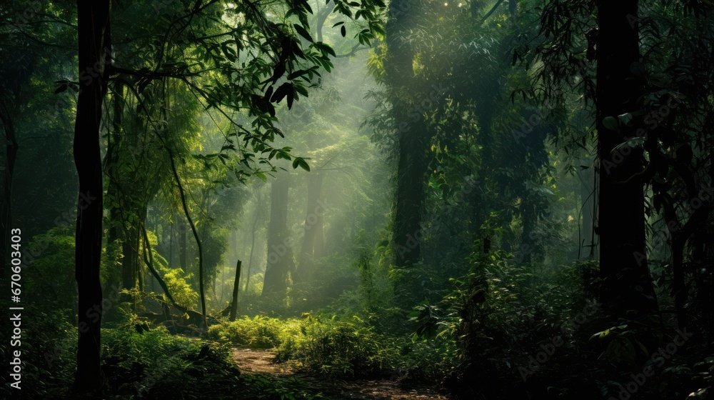 Deep tropical forest of natural light from Southeast Asia. Stock Photo ...