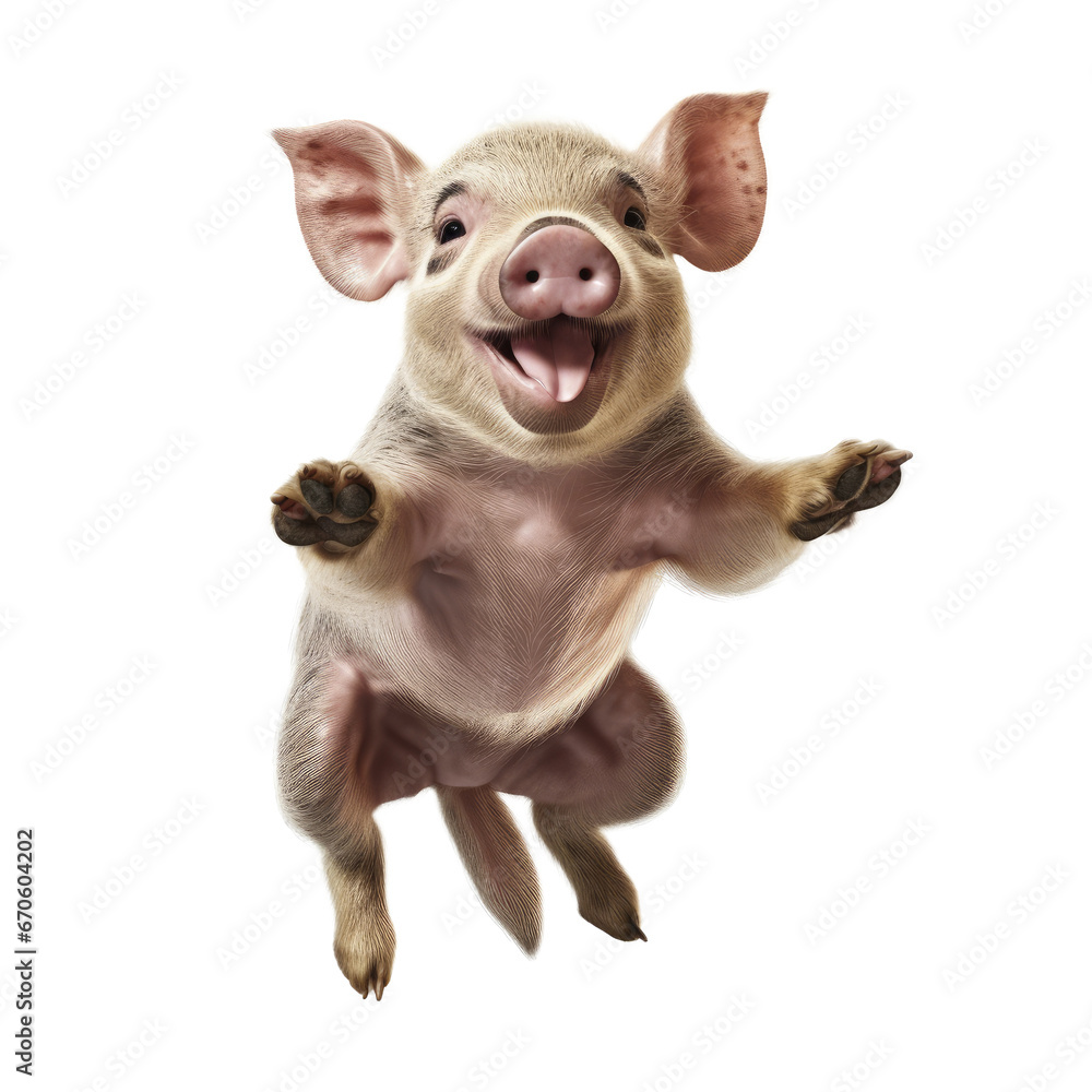 cute pig jumping and laughing on isolated transparent background Stock ...