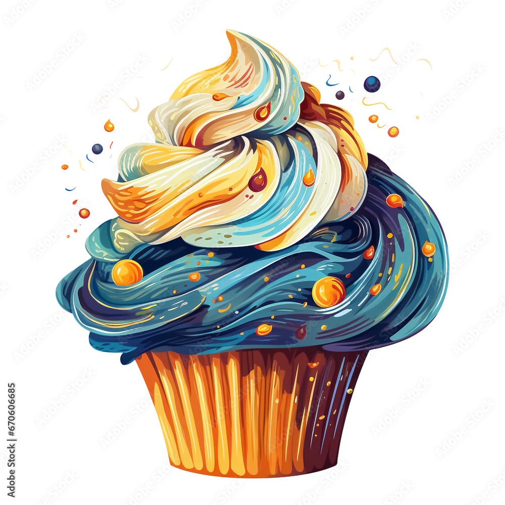 Rainbow Cupcake with multi color whipped cream and sprinkles png ...