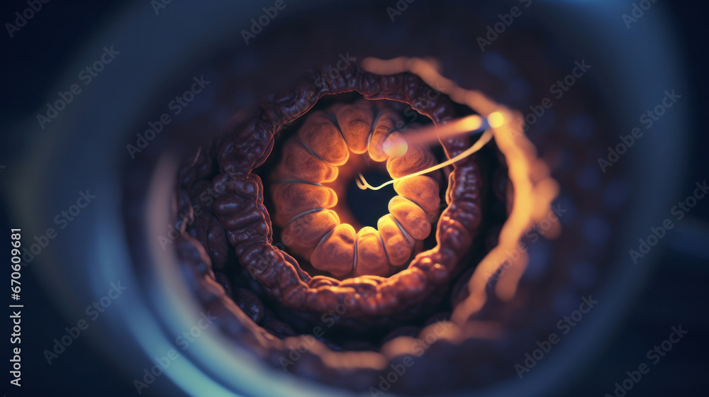 An endoscopic view of the colon with marked areas of interest for ...