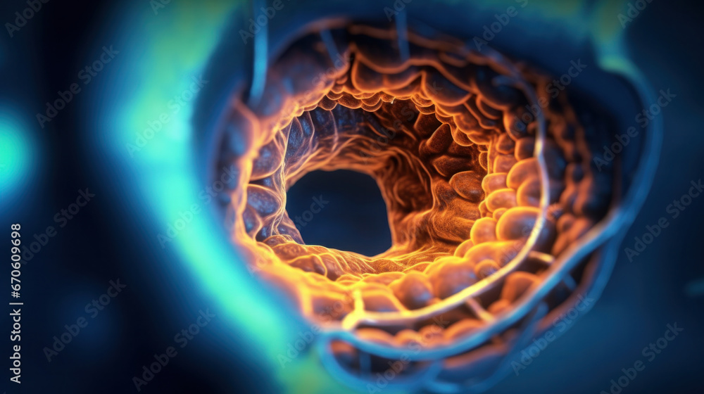 An endoscopic view of the colon with marked areas of interest for ...