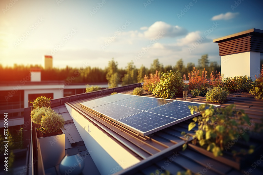 Harnessing the Sun's Power Solar Panels on a New Building's Roof Under ...